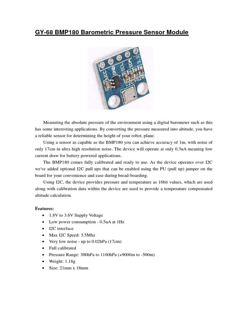 Gy 68 Bmp180 Barometric Pressure Sensor Module | PDF | Sensor | Calibration