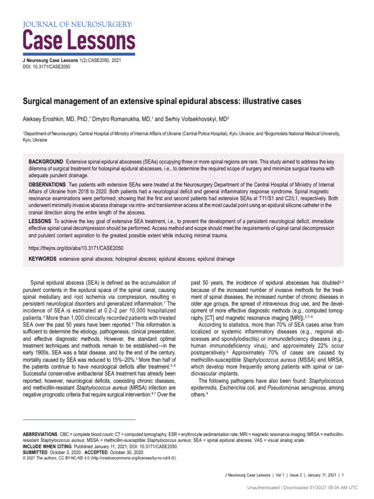 Surgical Approach to Extensive Spinal Abscess | PDF | Vertebral Column ...