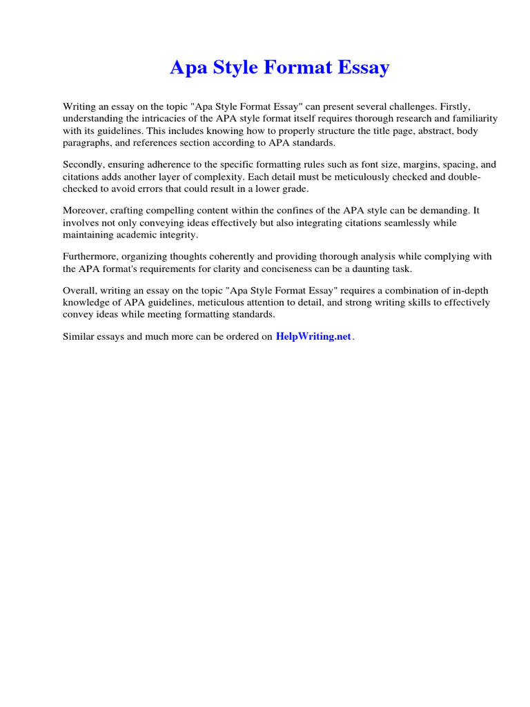 Apa Style Format Essay | Download Free PDF | Apa Style | Dow Chemical ...