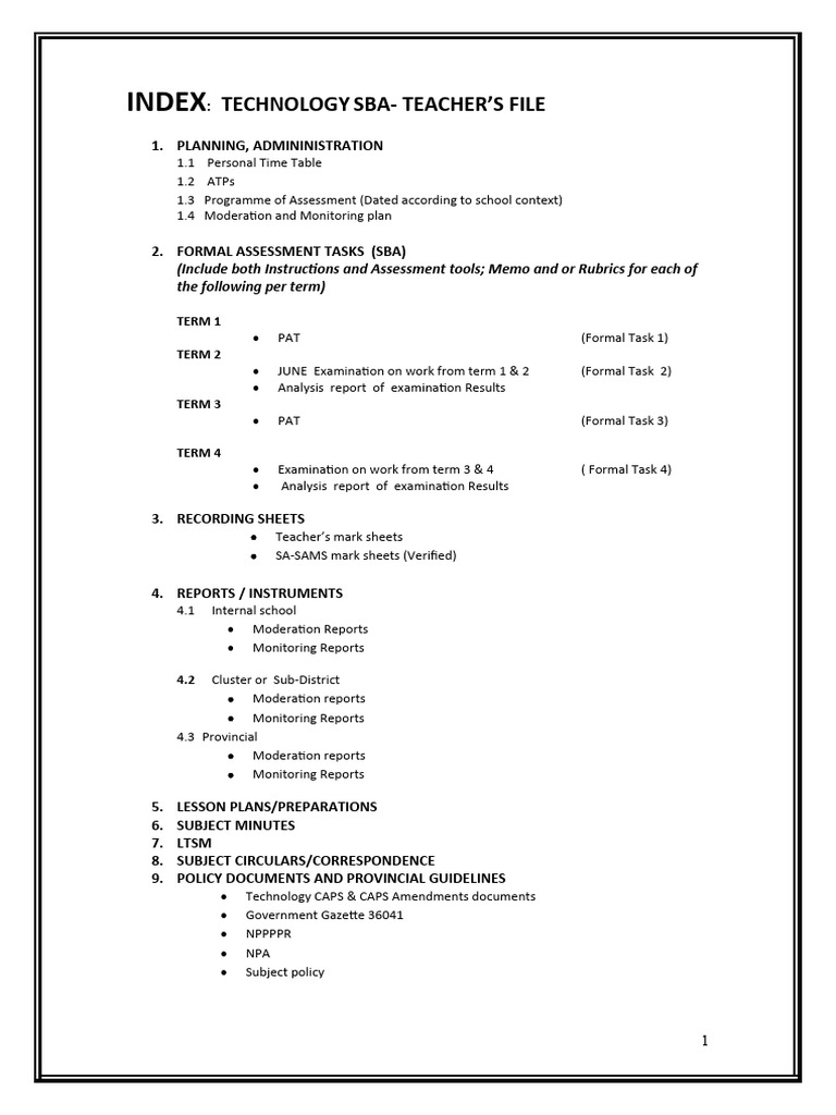 Tech Index Sba Teacher File | PDF