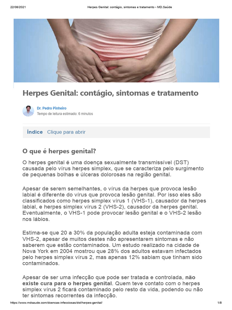 Herpes Genital - Contágio, Sintomas e Tratamento - MD - Saúde | PDF