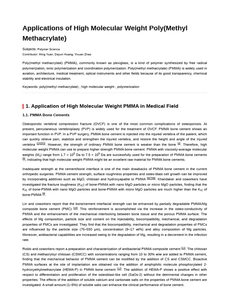 High Molecular Weight PMMA Applications | PDF | Poly(Methyl ...