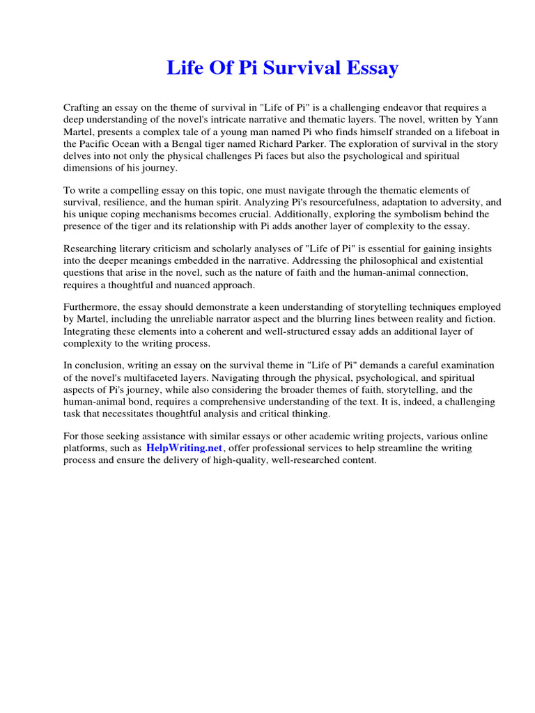 Life of Pi Survival Essay | PDF | Chemical Weapon