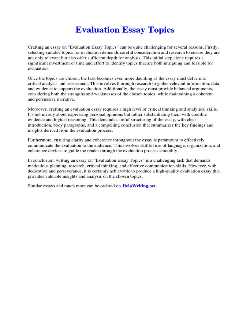 Evaluation Essay Topics | PDF | Essays | Johannes Brahms