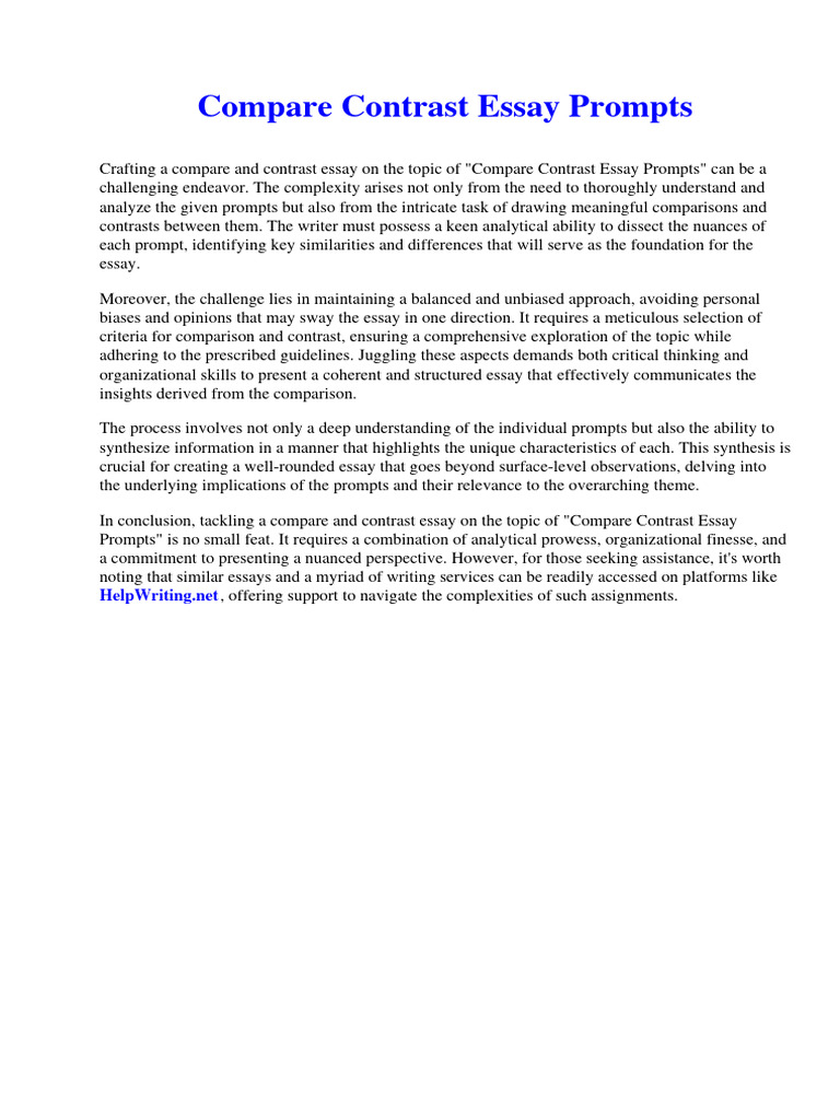 Compare Contrast Essay Prompts | PDF | Identity (Social Science) | Essays