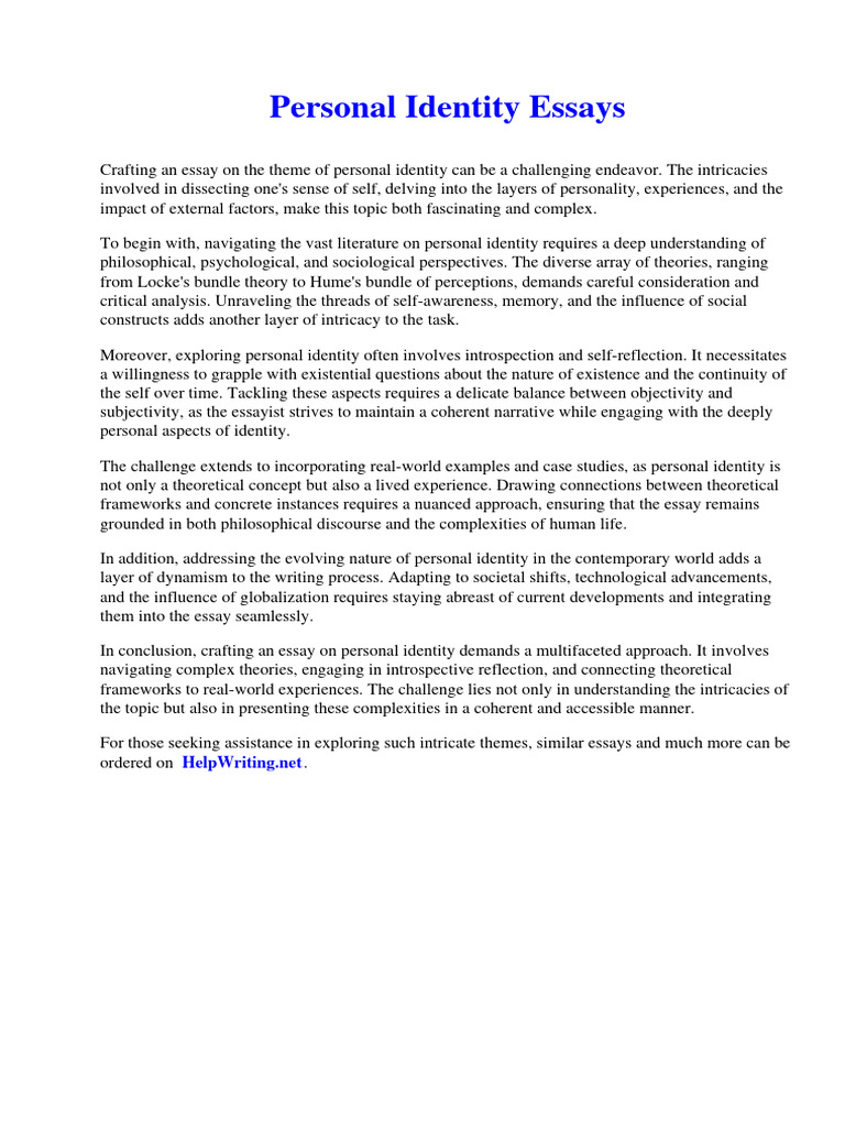 Personal Identity Essays | PDF