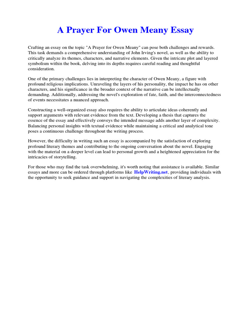 A Prayer For Owen Meany Essay | PDF | United States Embargo Against ...