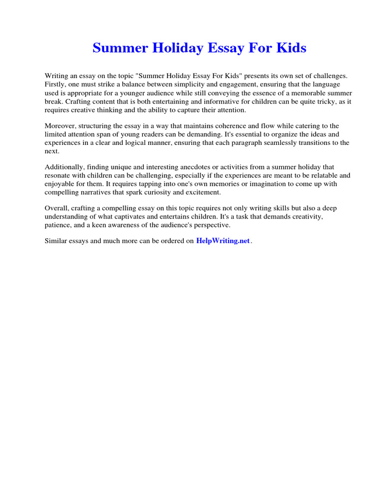Summer Holiday Essay For Kids | PDF | Invasive Species | Marketing