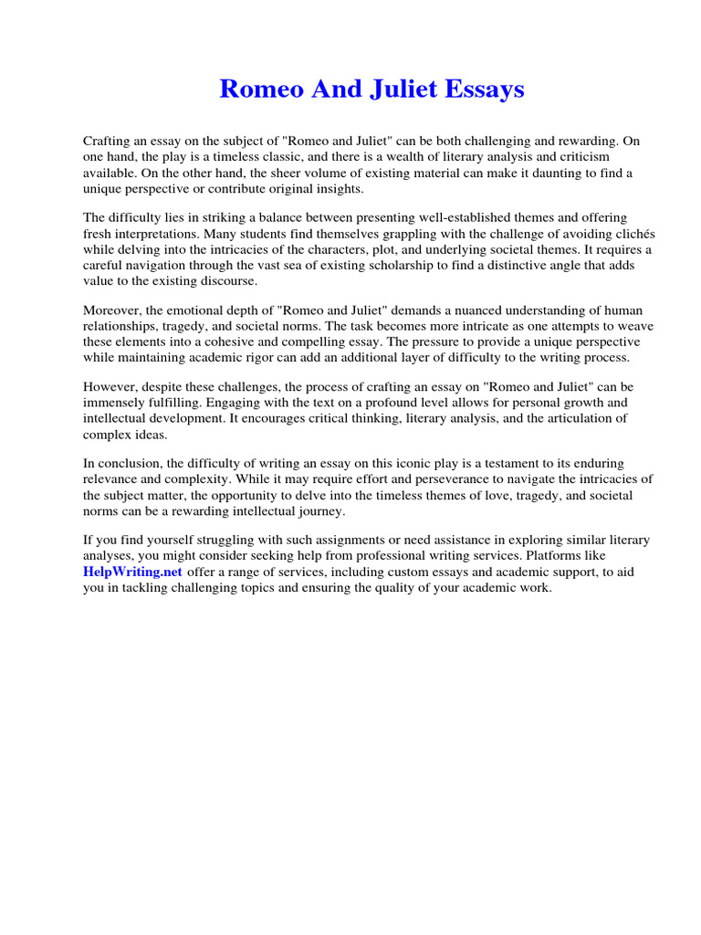 Romeo and Juliet Essays | PDF | Stonehenge | Hazards