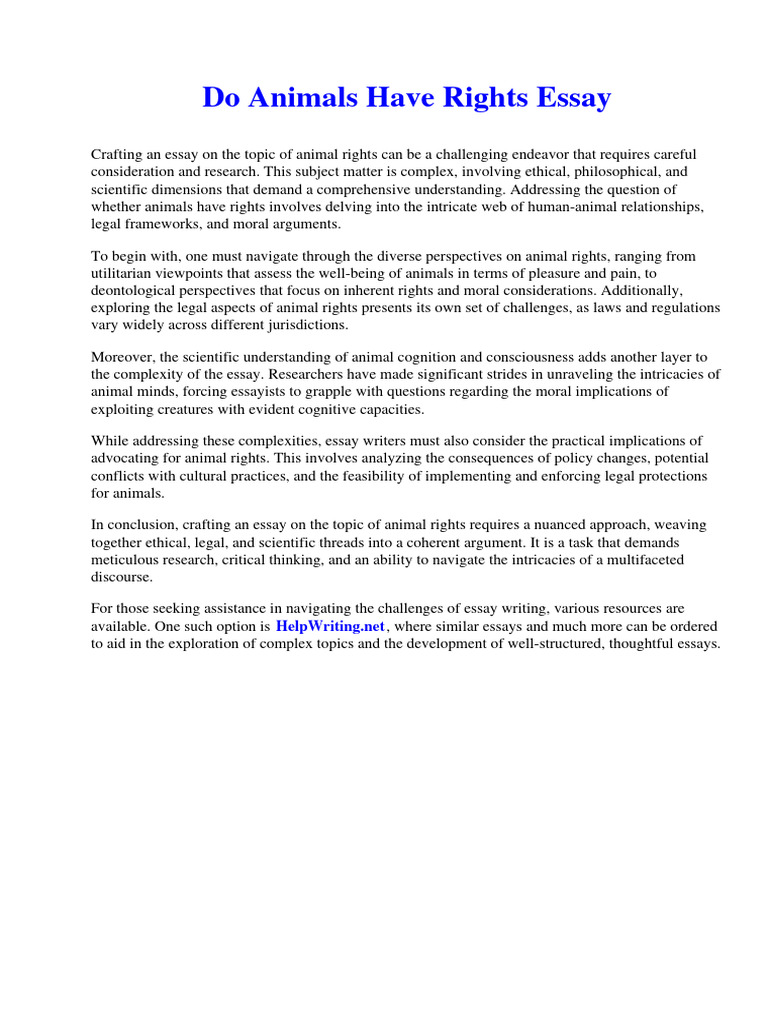 Do Animals Have Rights Essay | PDF | Animal Rights | David Hume
