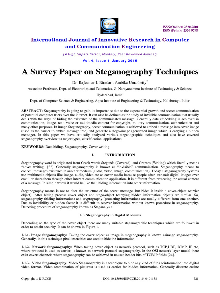 A Survey Paper On Steganography Technique | PDF | Data Compression | Computing