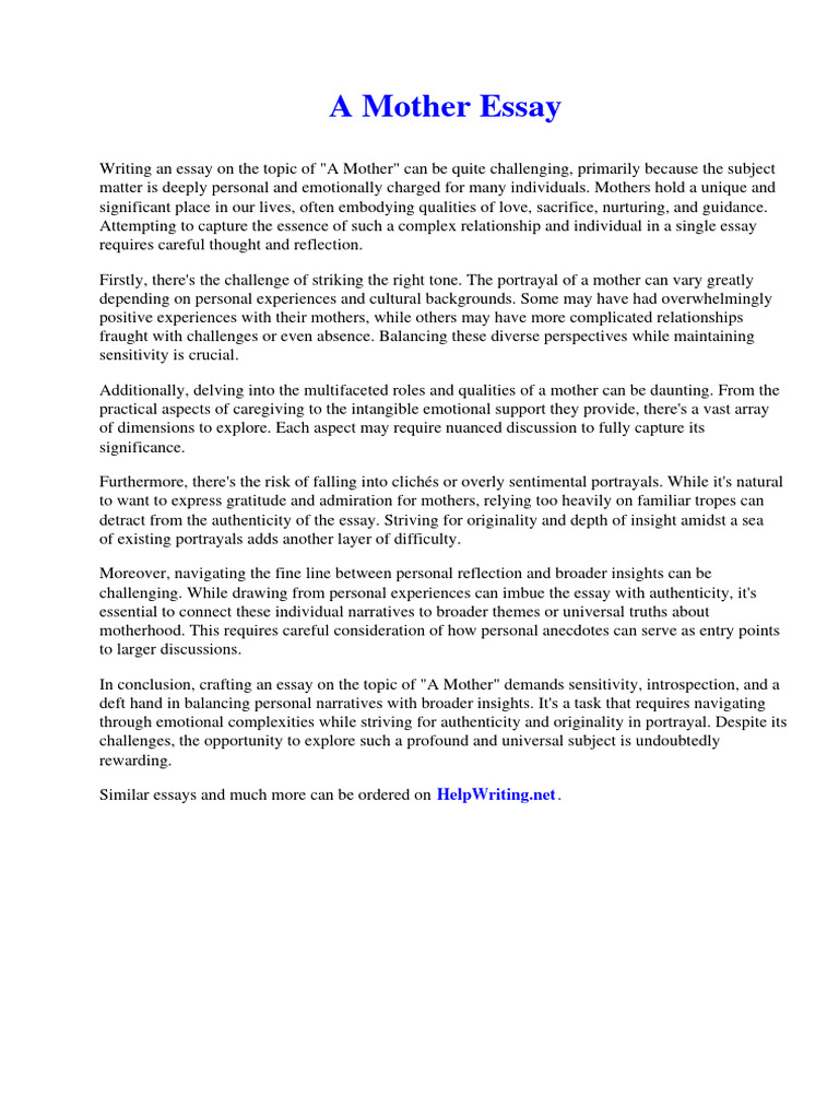 A Mother Essay | PDF