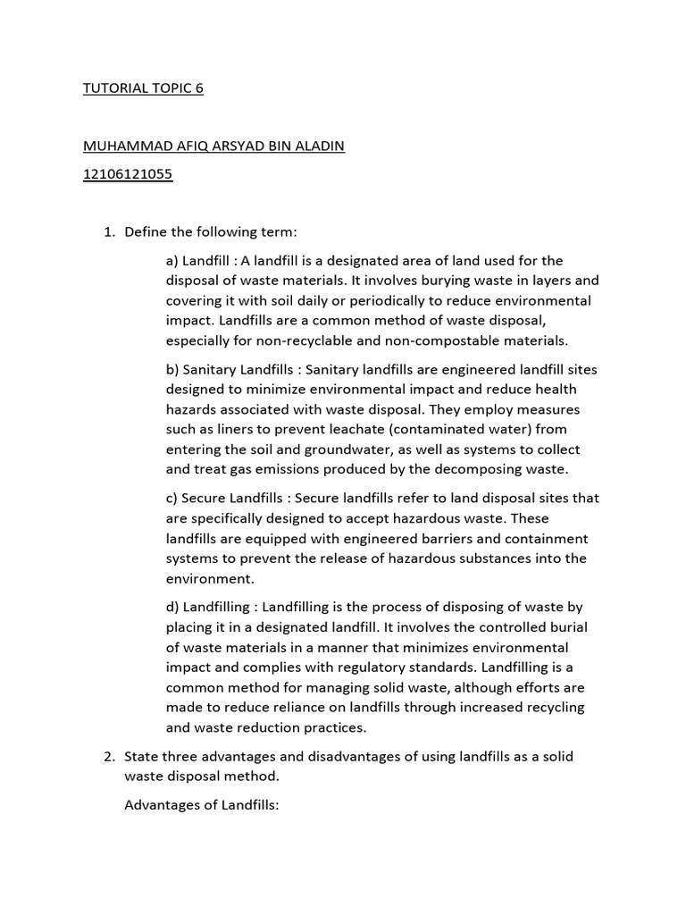 Tutorial Topic 6 | PDF | Landfill | Waste