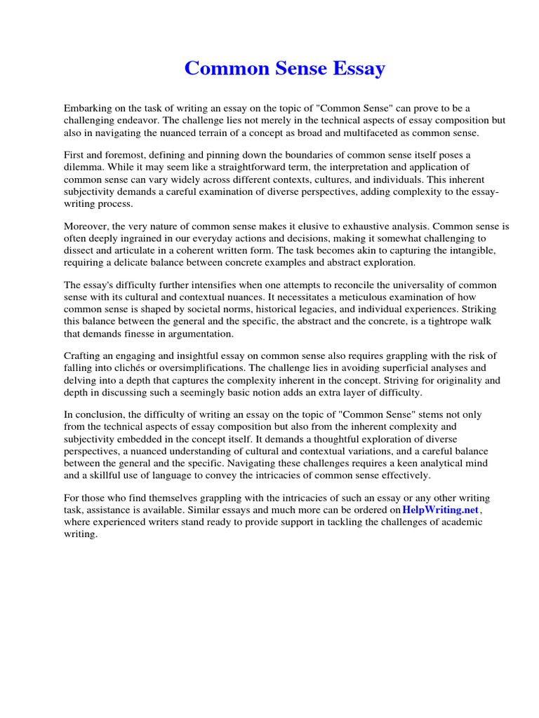 Common Sense Essay | PDF | Common Sense | Essays