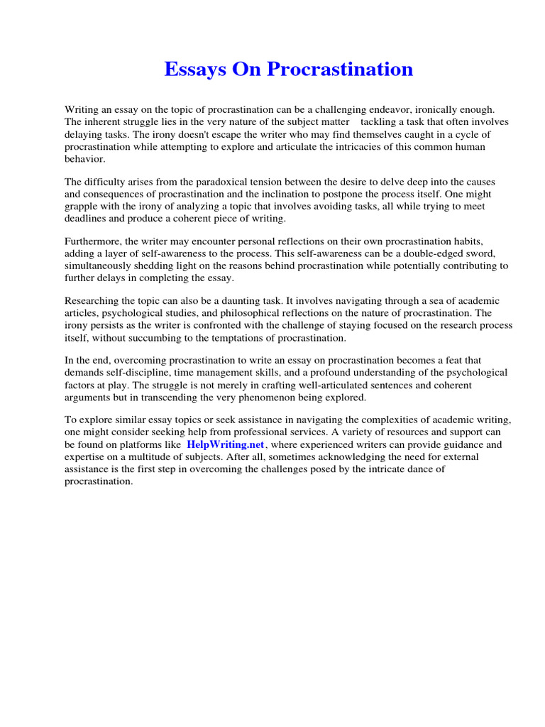 Essays On Procrastination | PDF | Metastasis | Procrastination
