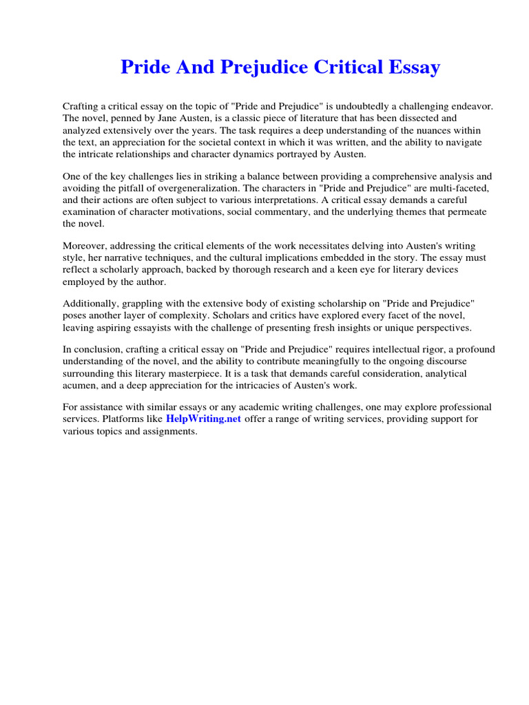 Pride and Prejudice Critical Essay | PDF | Banks | Securities (Finance)