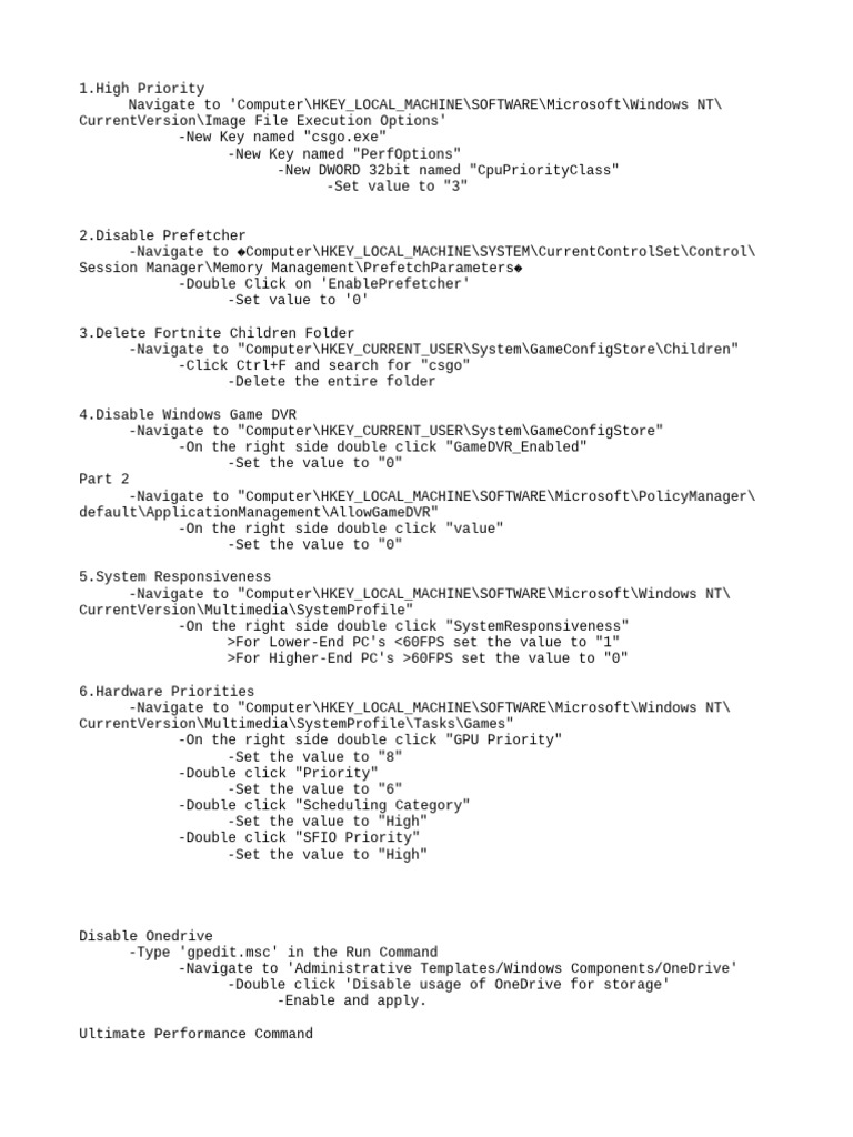 Regedit Paths & Ultimate Performanced | PDF
