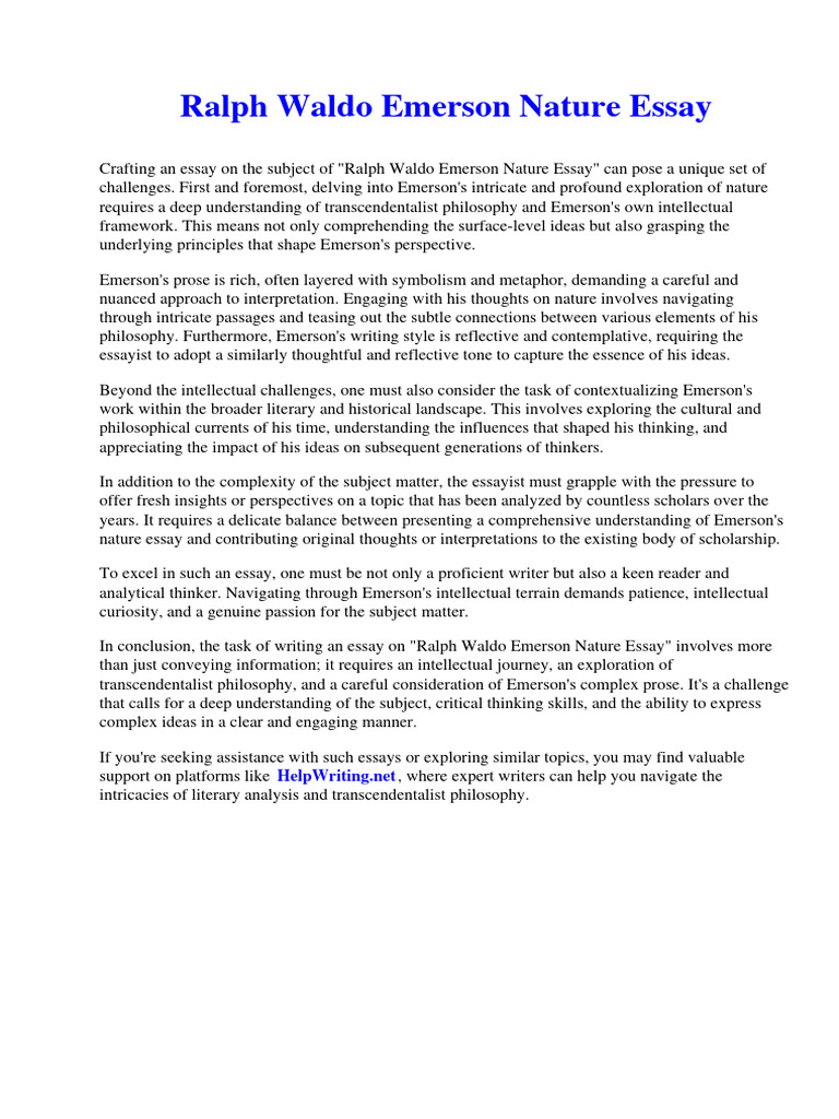 Ralph Waldo Emerson Nature Essay | PDF | Essays | Ralph Waldo Emerson