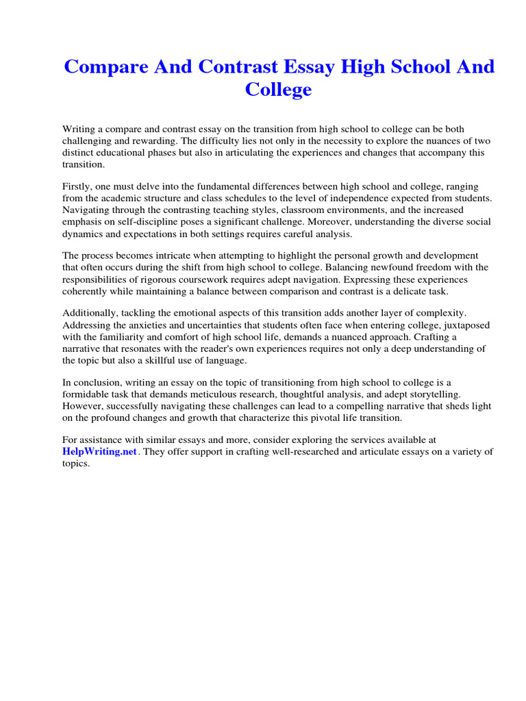 Compare and Contrast Essay High School and College | PDF | Disability ...