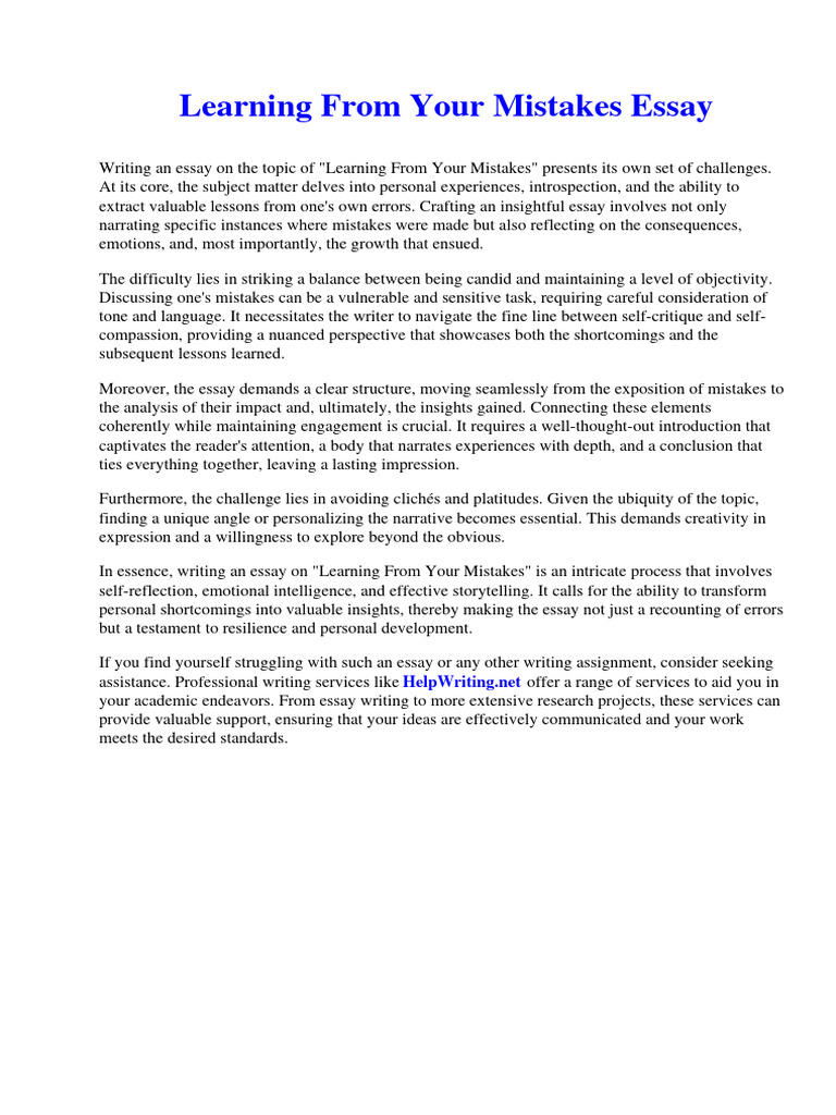 Learning From Your Mistakes Essay | PDF