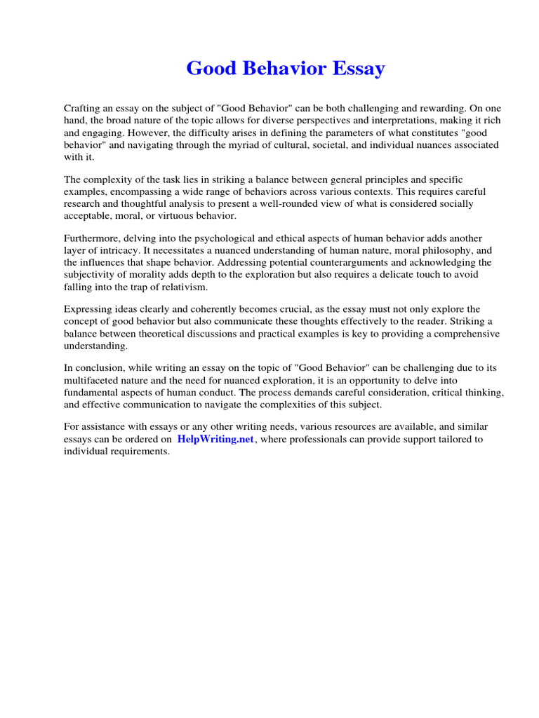 Good Behavior Essay | PDF