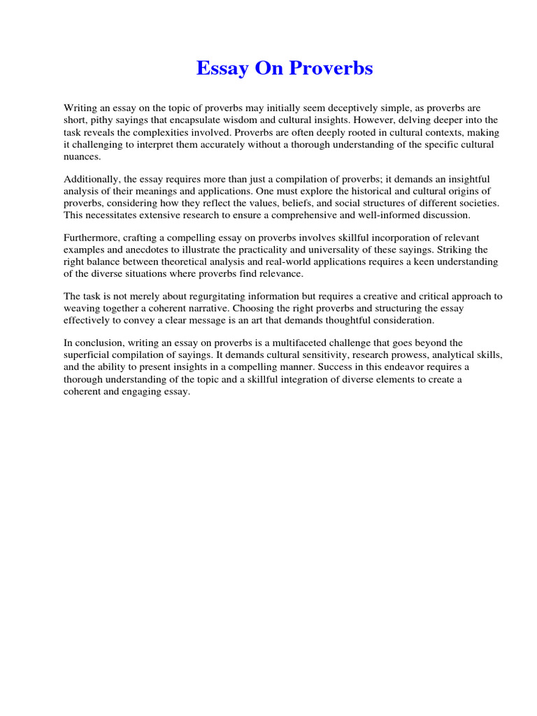 Essay On Proverbs | PDF | Taste