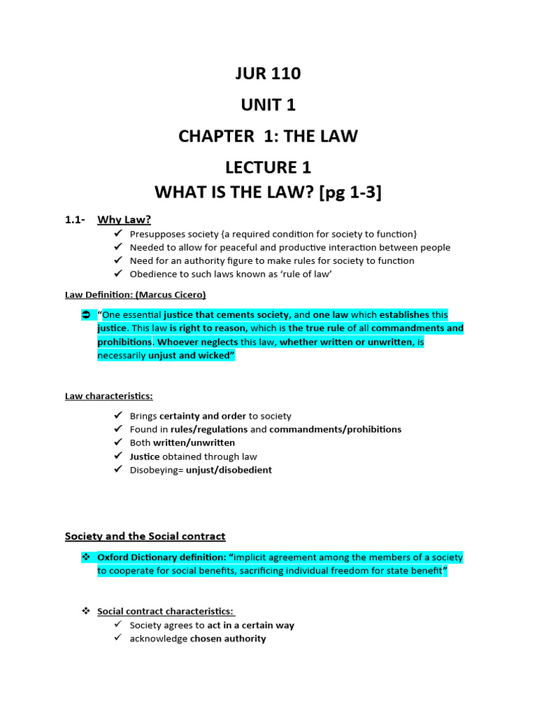 Jur 110 Chapter 1 Notes Lecture 1-5 | PDF | Judiciaries | Justice