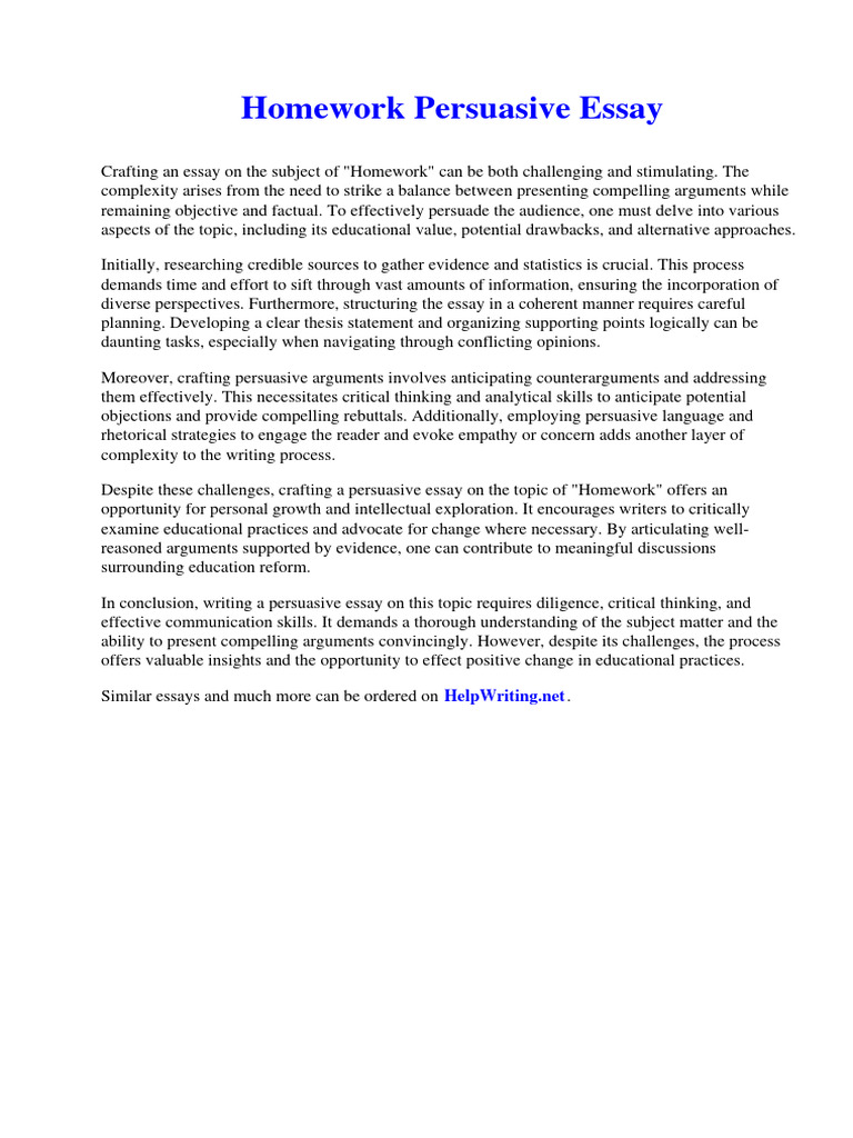 Homework Persuasive Essay | Download Free PDF | Essays | Critical Thinking