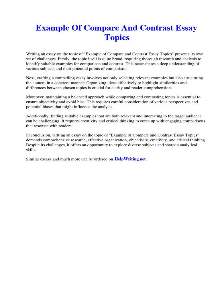 Example of Compare and Contrast Essay Topics | PDF | Transportation ...