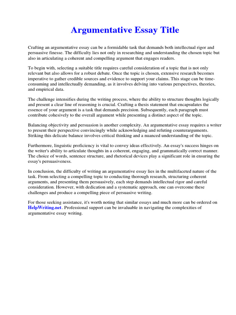 Argumentative Essay Title | PDF | Essays | Thought