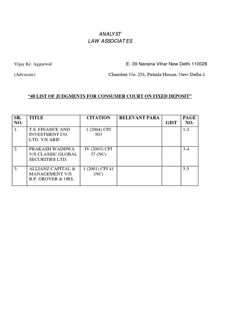 48 List of Judgment For Consumer Court On Fixed Deposit | PDF