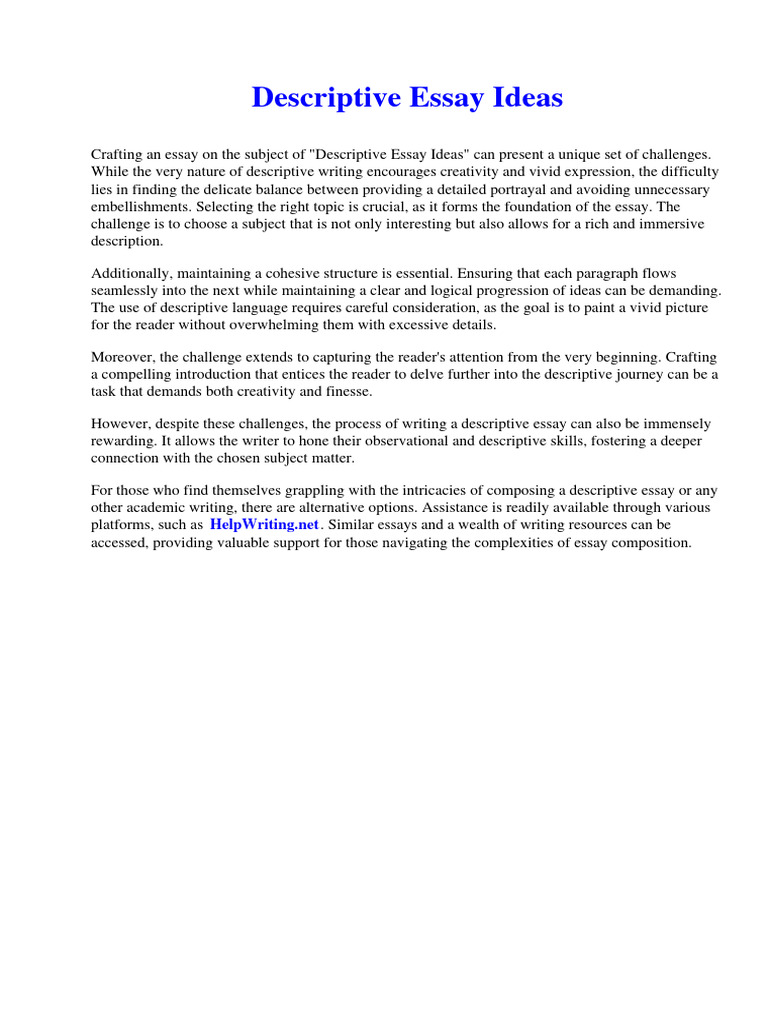 Descriptive Essay Ideas | PDF