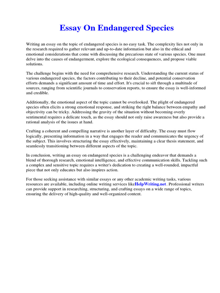 Essay On Endangered Species | PDF | Human Factors And Ergonomics ...