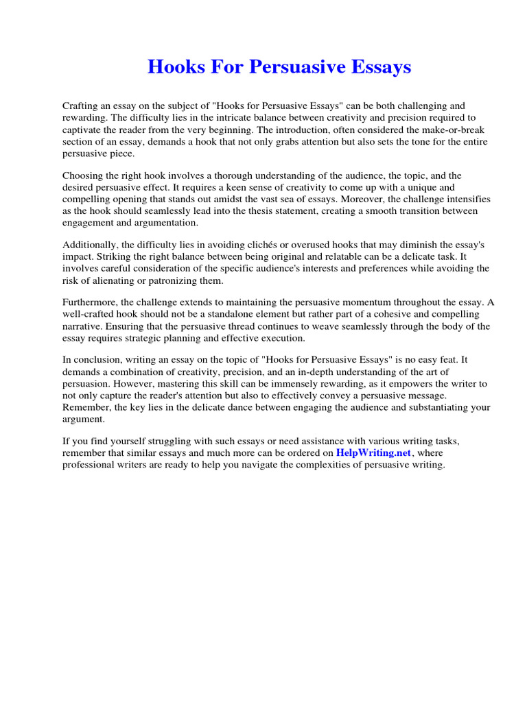 Hooks For Persuasive Essays | PDF | Fed Ex | Essays