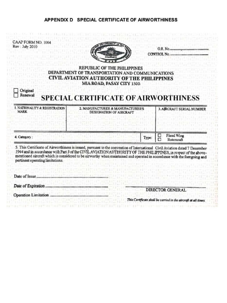 Special Certificate of Airworthyness Sample | PDF