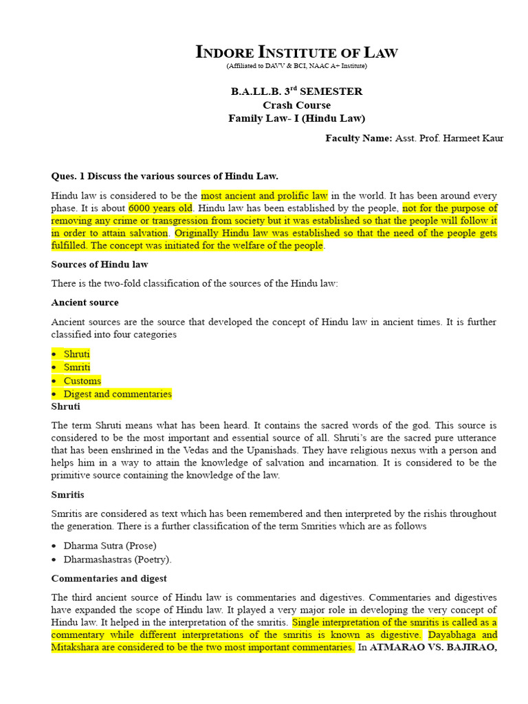 Crash Course Hindu Law | PDF | Annulment | Divorce