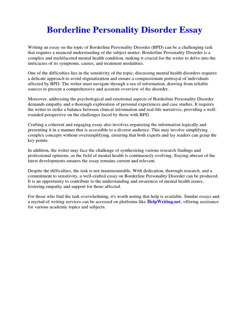 Borderline Personality Disorder Essay | PDF | Sylvia Plath | Nelson Mandela
