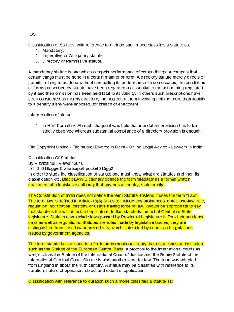 Classification of Statues | PDF | Taxes | Common Law