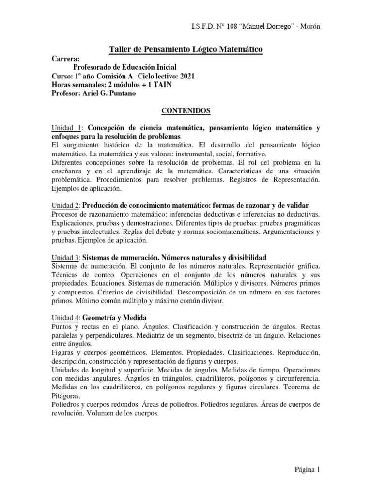PUNTANO TPLM Programa 1A - Inicial 2021 | PDF | Evaluación | Razonamiento deductivo