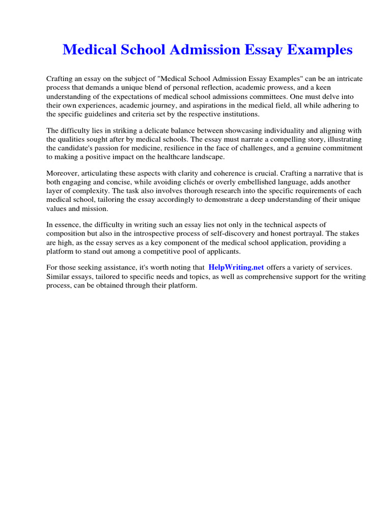 Medical School Admission Essay Examples | PDF | Augustus