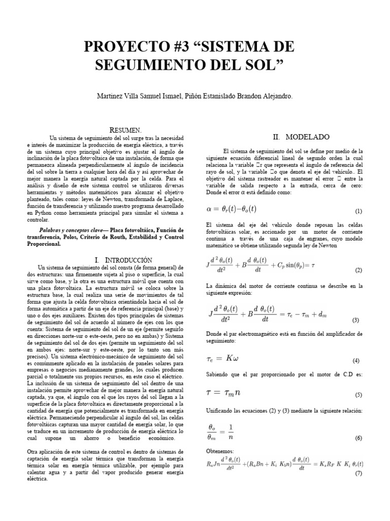 Sistema de Seguimiento Del Sol | PDF | Fotovoltaica | Ecuaciones Sistema de Seguimiento Del Sol | PDF | Fotovoltaica | Ecuaciones