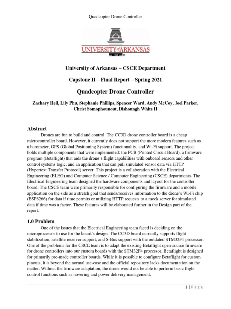 Quadcopter_Drone_Controller_Final_Report | PDF | Microcontroller | Unmanned Aerial Vehicle