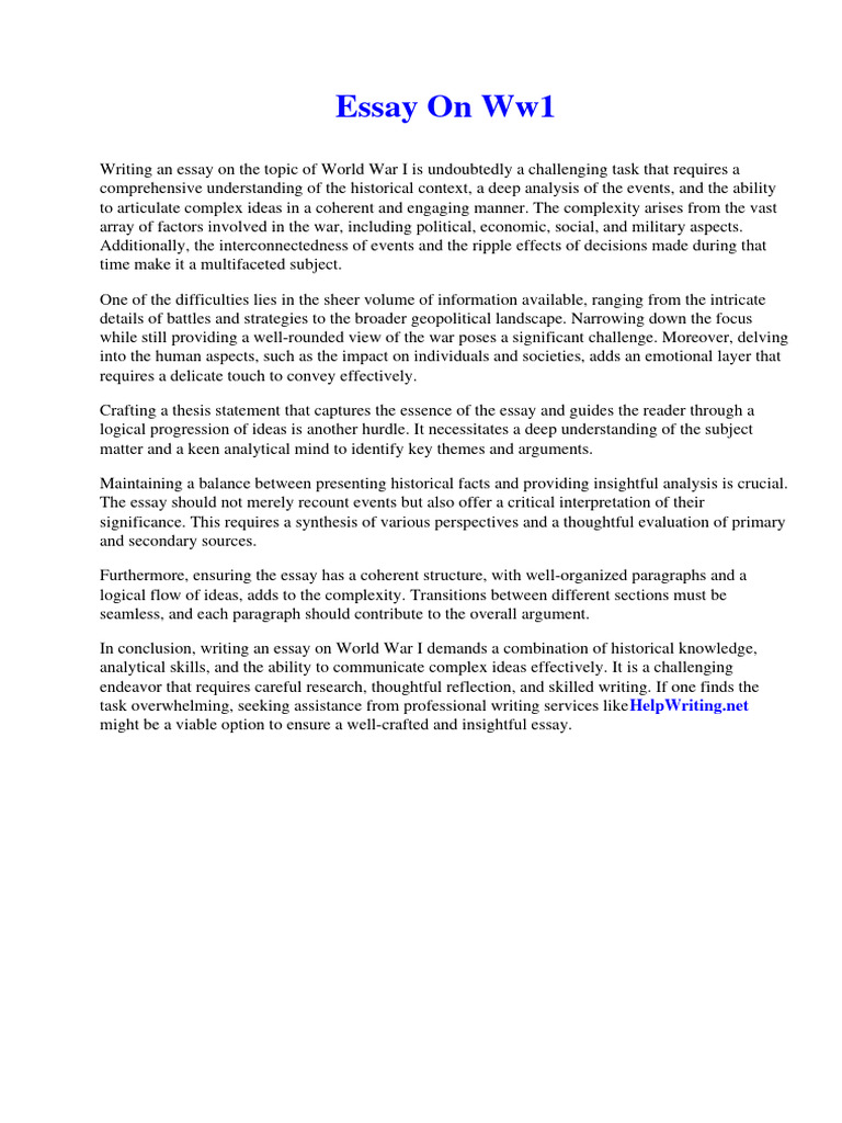 Essay on Ww1 | PDF | Medical Diagnosis | Essays