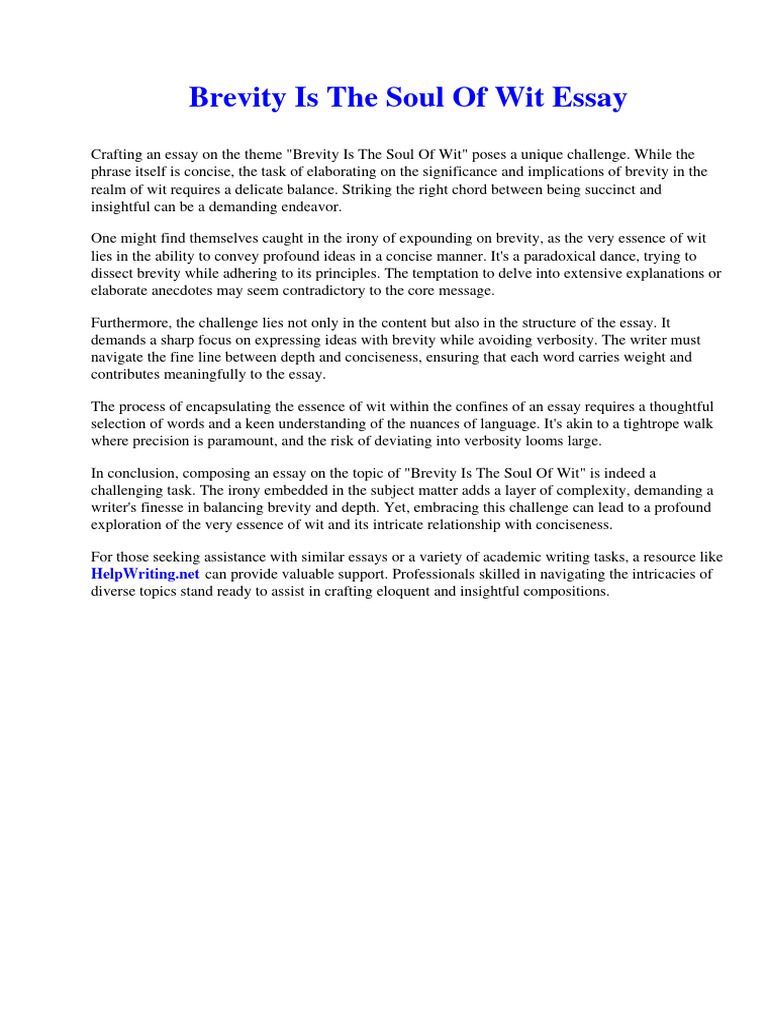 Brevity Is The Soul of Wit Essay | PDF | Friedrich Engels