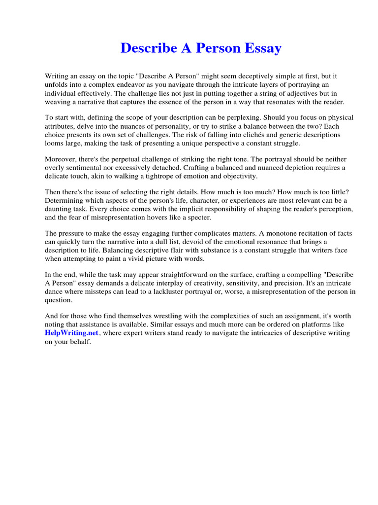 Describe A Person Essay | PDF | Heart | Coronary Artery Disease