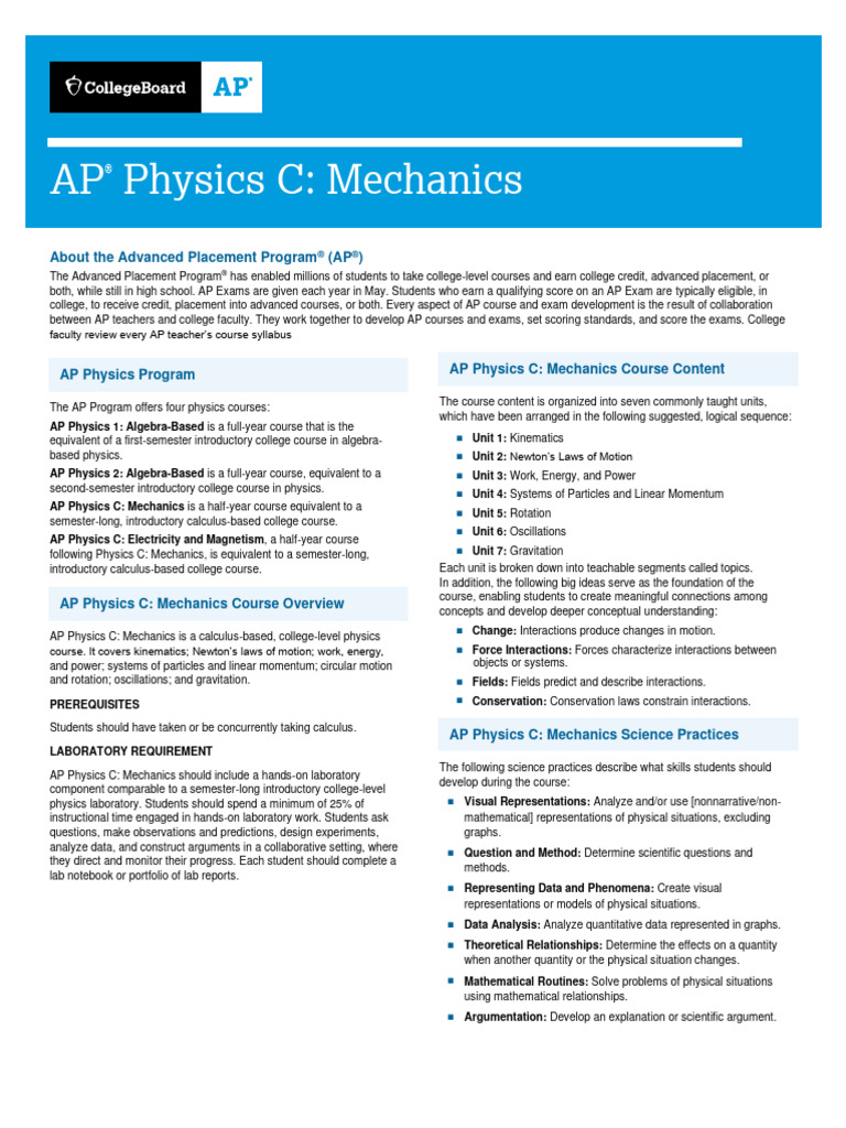 Ap Physics C Mechanics Course Overview | PDF