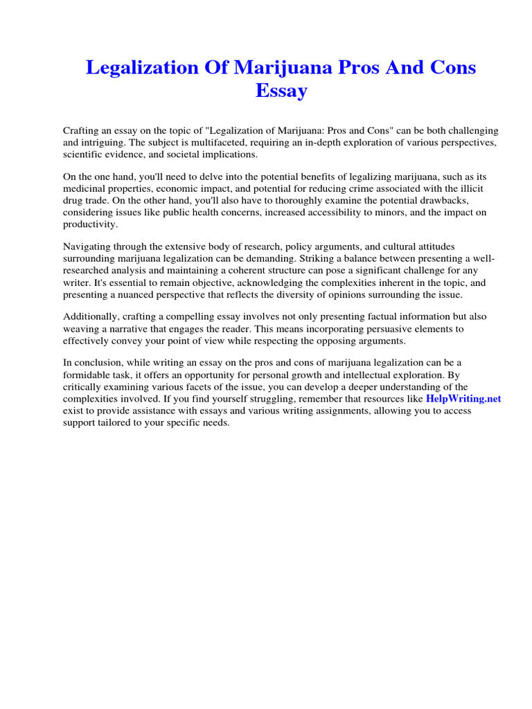 Legalization of Marijuana Pros and Cons Essay | PDF | Cost Of Living ...