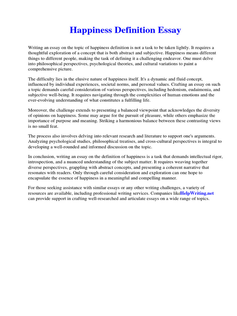 Happiness Definition Essay | PDF | Happiness | Chimpanzee