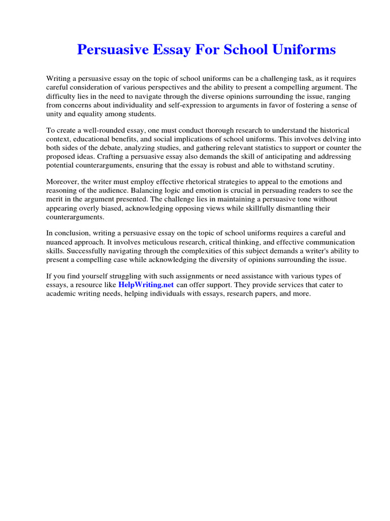 Persuasive Essay For School Uniforms | Download Free PDF | Sigmund ...