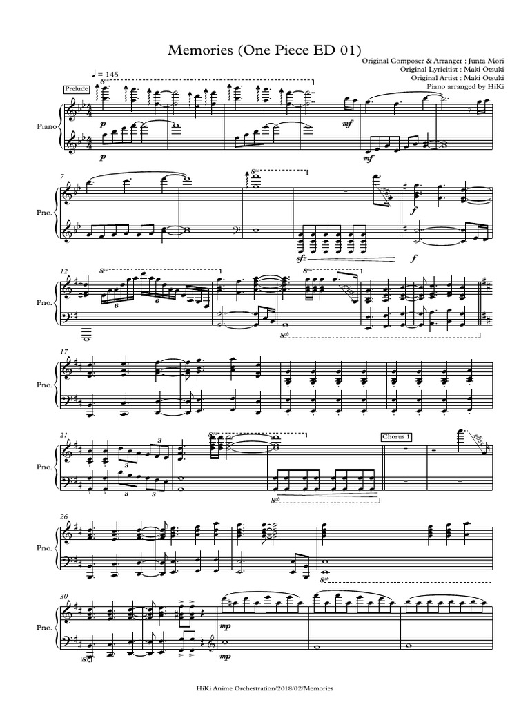 Memories (One Piece ED 01) Piano | PDF